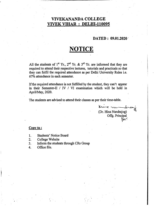 Notice Regarding Student Attendance